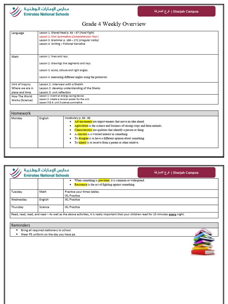Grade 4 Weekly Overview | PDF