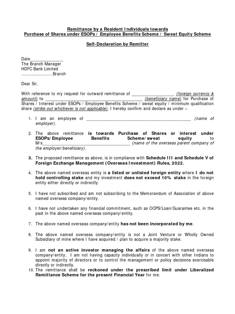 ESOPs Declaration | PDF | Investing | Financial Services