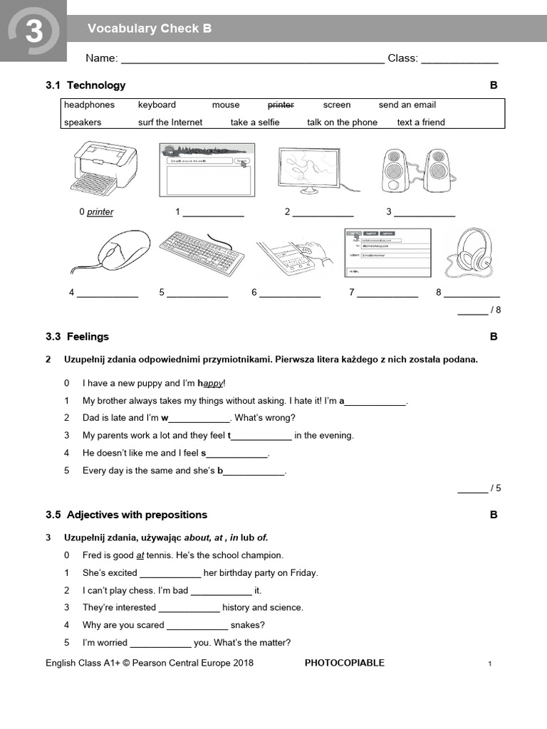 Vocabulary Check for A1+ English Class | PDF