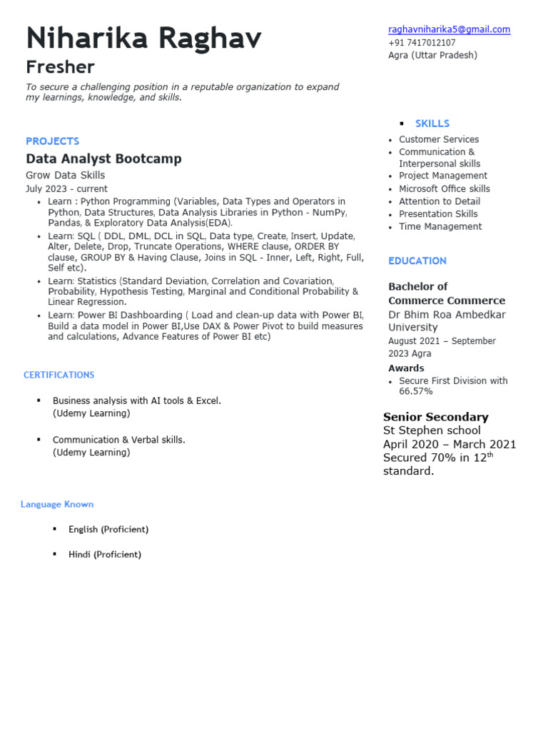 Niharika CV | PDF | Computers
