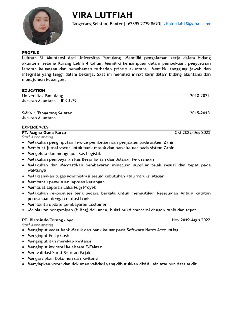CV Vira Lutfiah | PDF