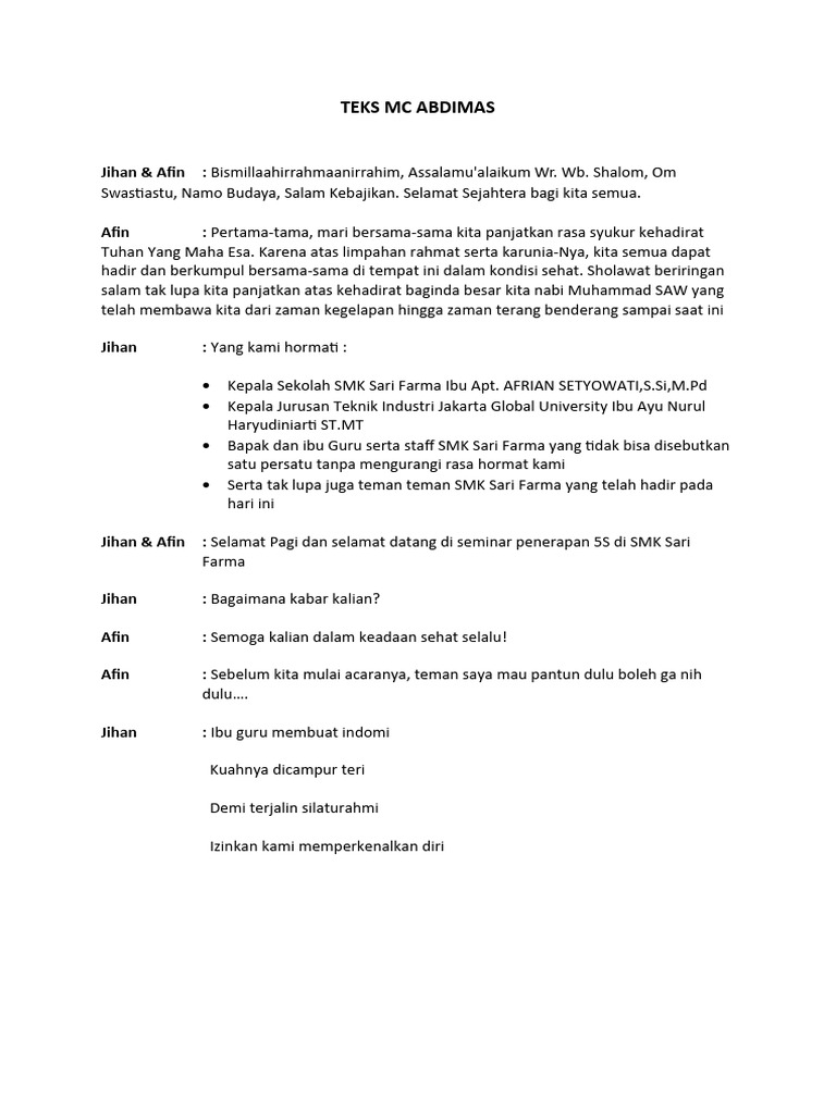 Teks MC Abdimas Rev | PDF