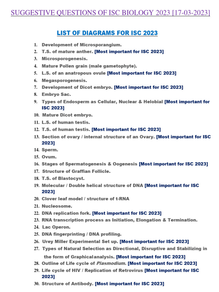 ISC Biology 2023: Key Questions & Diagrams | PDF | Dna | Gene