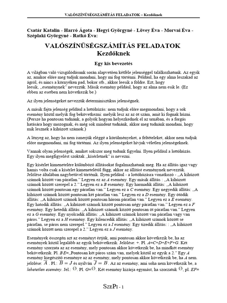 Valószínűségszámítás Feladatok&megoldások | PDF