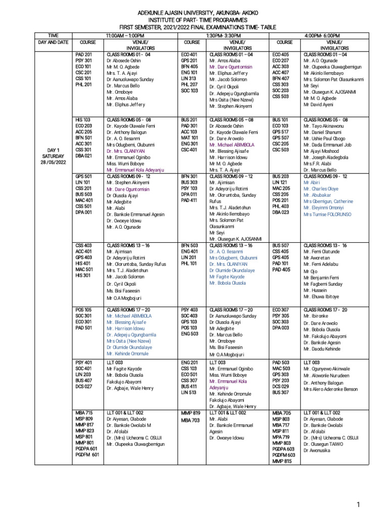 Final 2021-2022 Exam Timetable | PDF