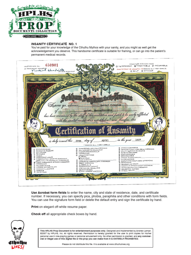 Insanity Certificate 1 | Download Free PDF | Mental Disorder | Symptoms ...