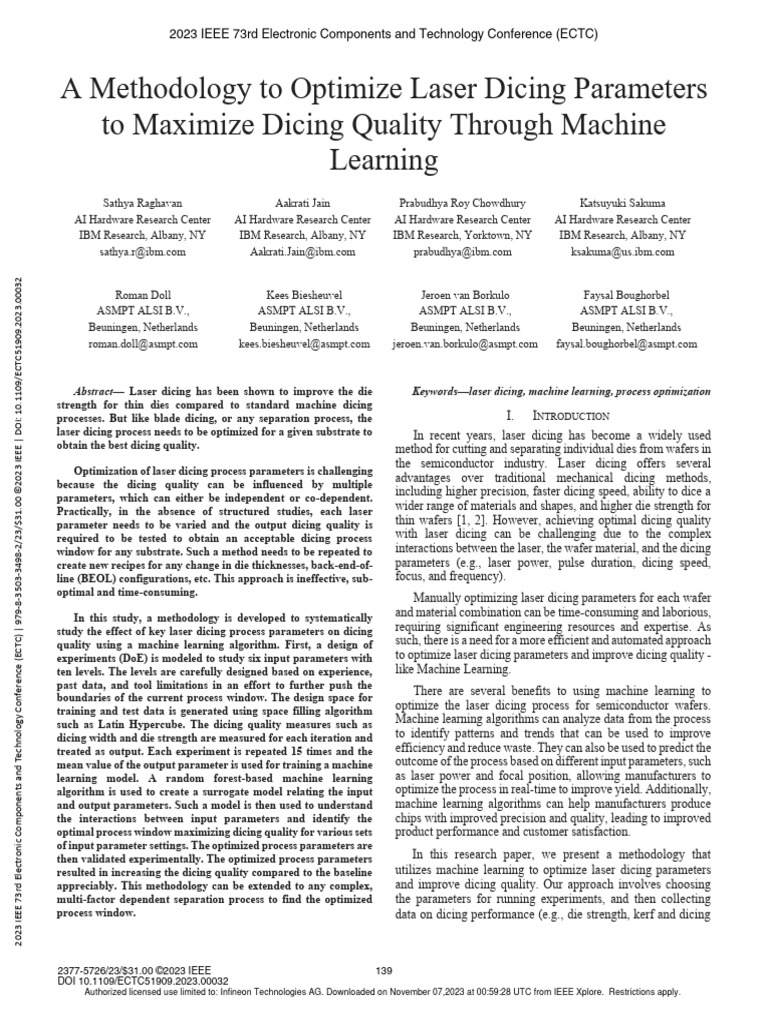 A Methodology To Optimize Laser Dicing Parameters To Maximize Dicing Quality Through Machine ...