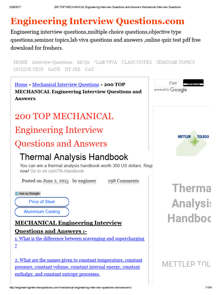 MECHANICAL Engineering Interview Questions Answer | PDF | Nuclear Fission | Internal Combustion ...