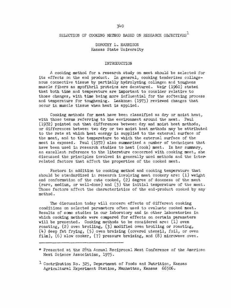 Selection of Cooking Method Based On Research Objectives | PDF | Oven ...