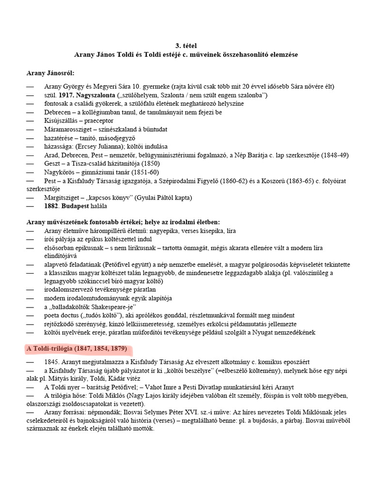 Toldi Összehasonlító Tétel | PDF