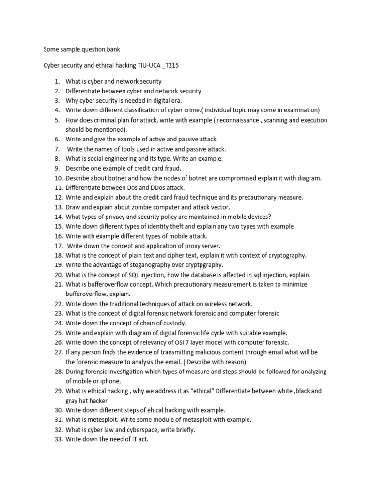 Cyber Security Some Sample Question Bank 2023 24 | PDF | Security ...