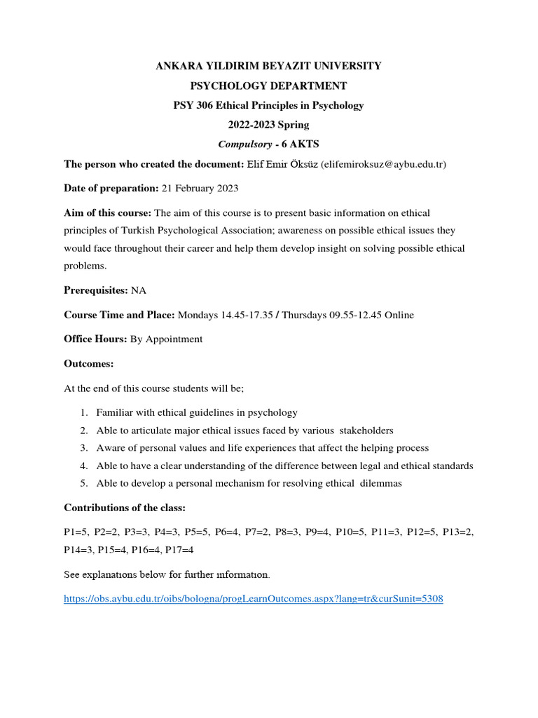 PSY306 Ethical Principles in Psychology | PDF