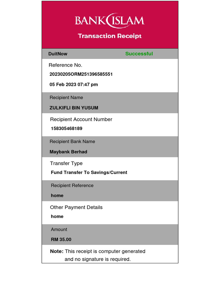 DuitNow Transfer Receipt Feb 2023 | PDF