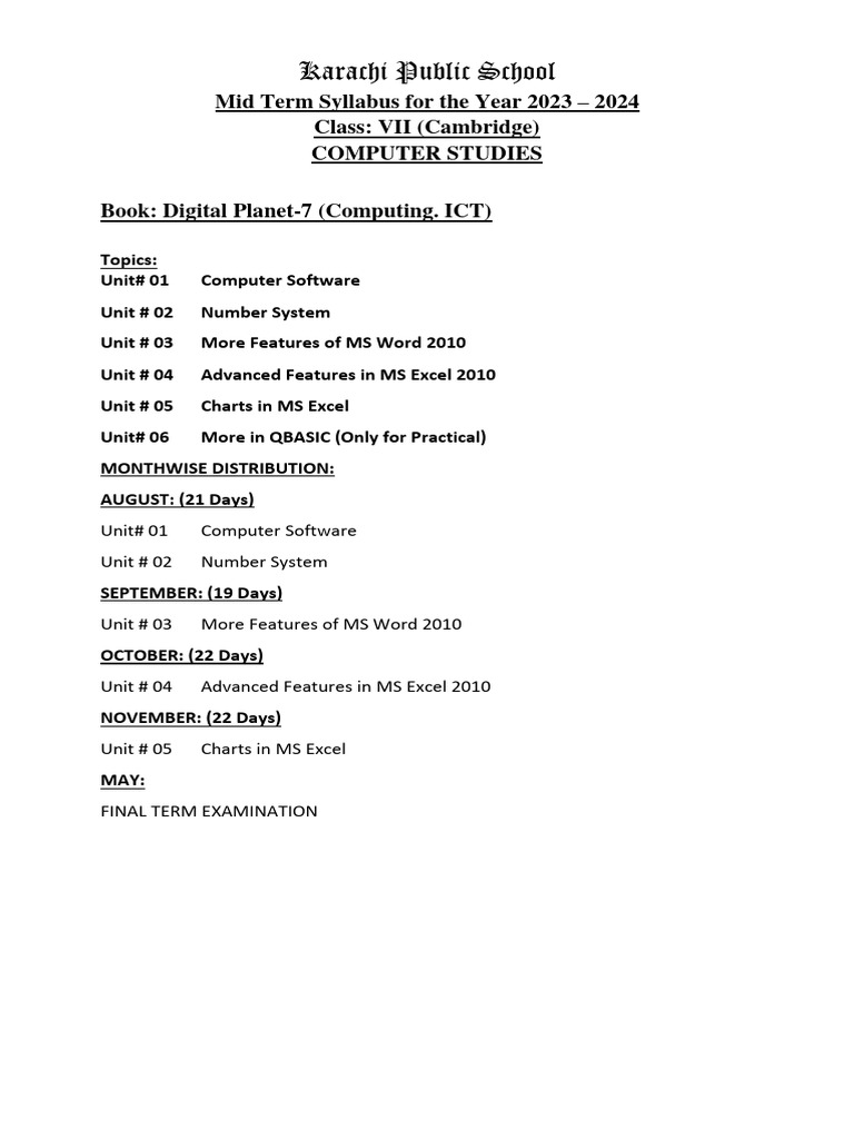 Syllabus - Comp. Mid & Final 7-2023-24 | PDF Syllabus - Comp. Mid & Final 7-2023-24 | PDF