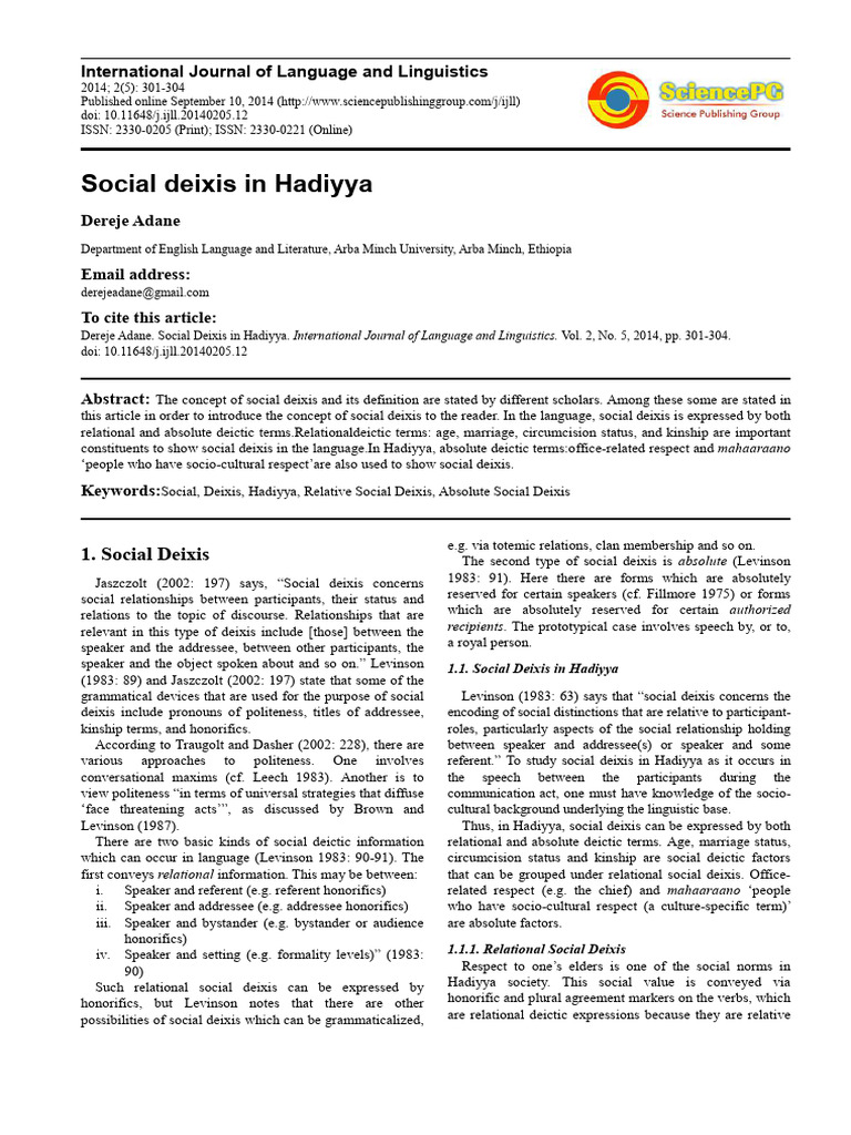 Social Deixis in Hadiyya | PDF