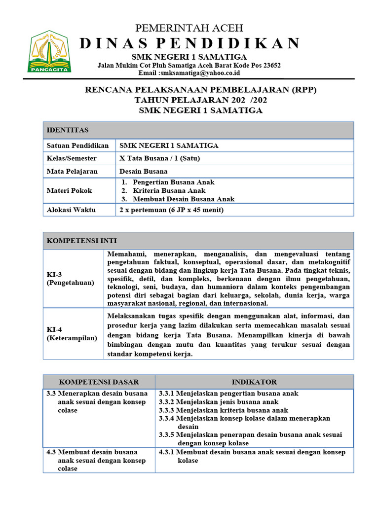RPP Busana Anak | PDF