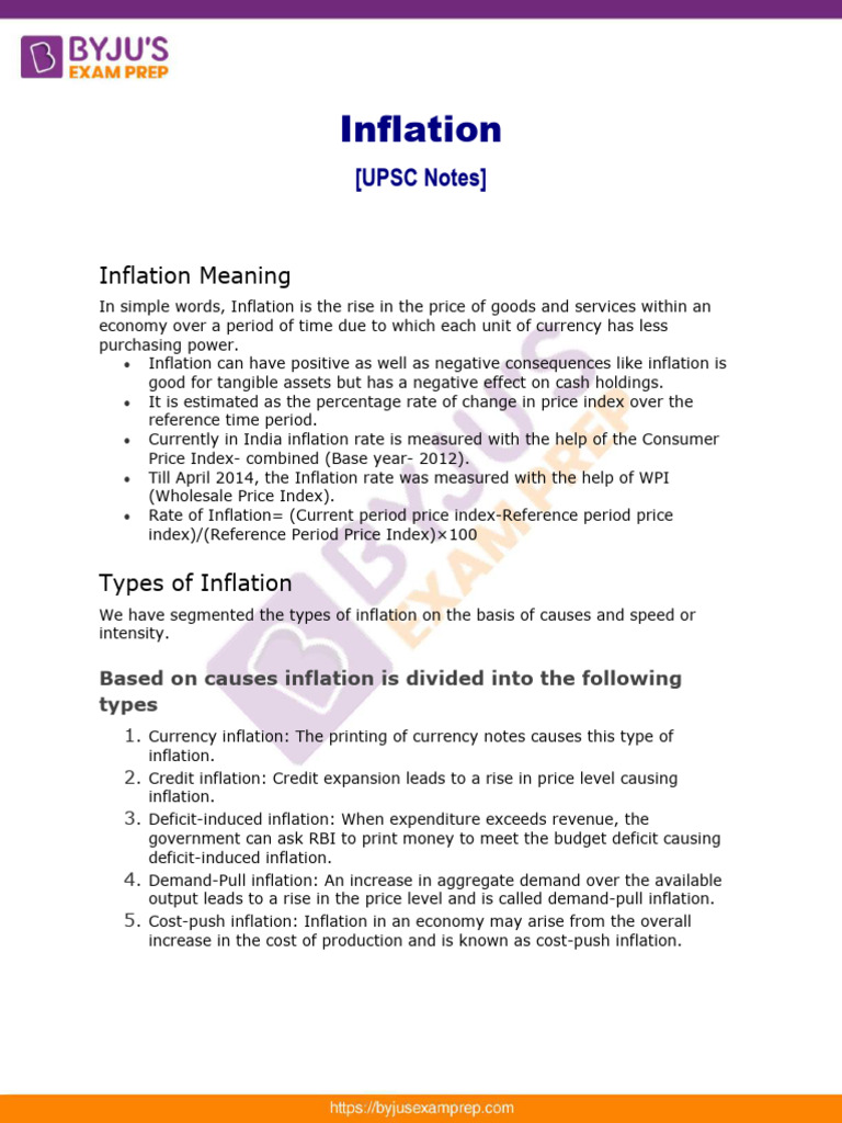 Inflation Upsc Notes 70 | PDF
