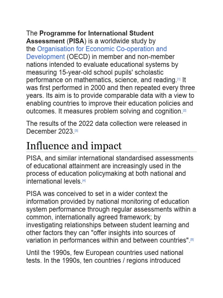 Programme For International Student Assessment | PDF