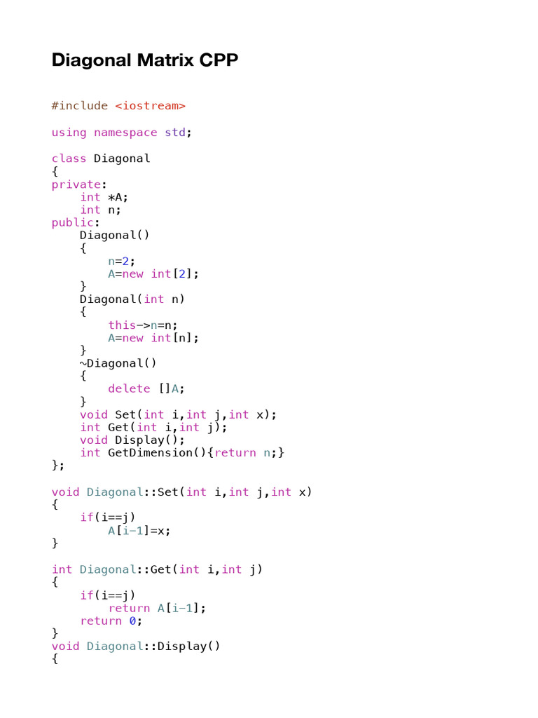 43 +Diag+Matrix+Cpp | PDF | Teaching Methods & Materials
