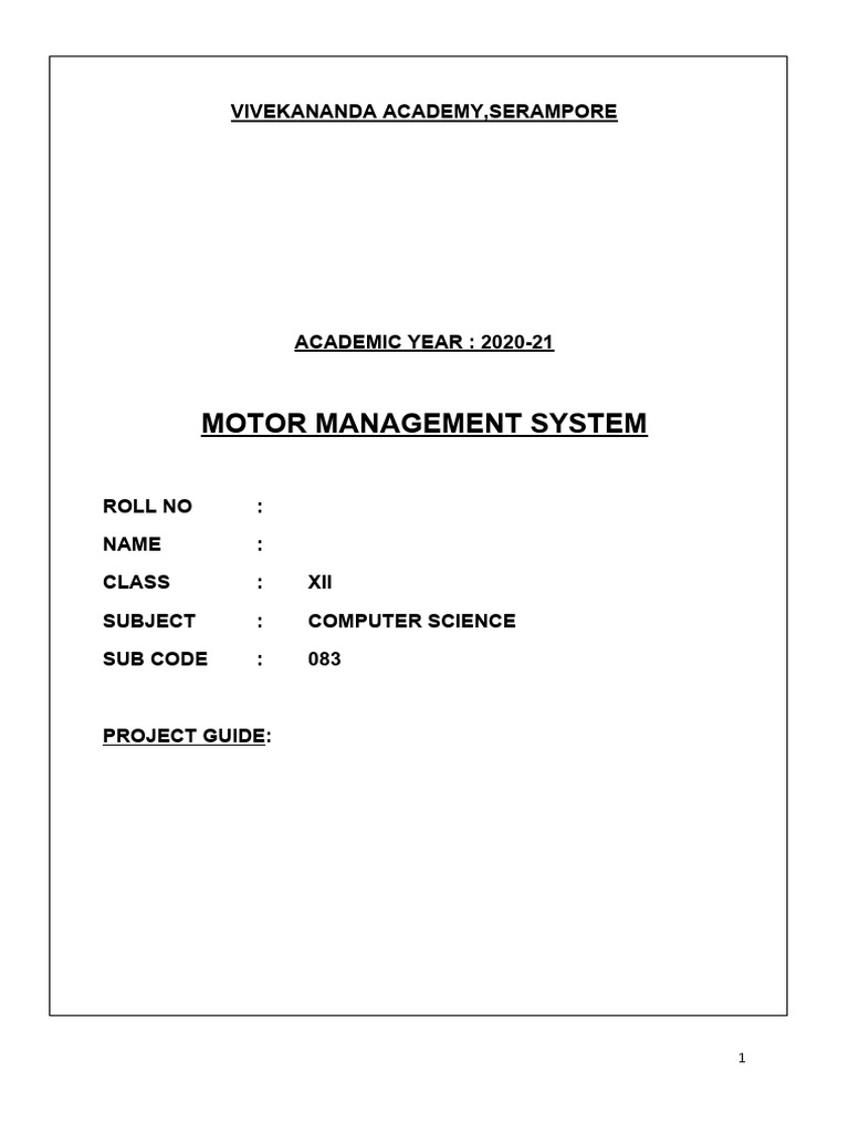 Motor Management System. PRJ | PDF | Business