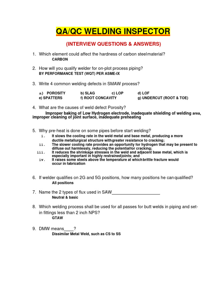 Welding QC Inspector Interview Questions | PDF