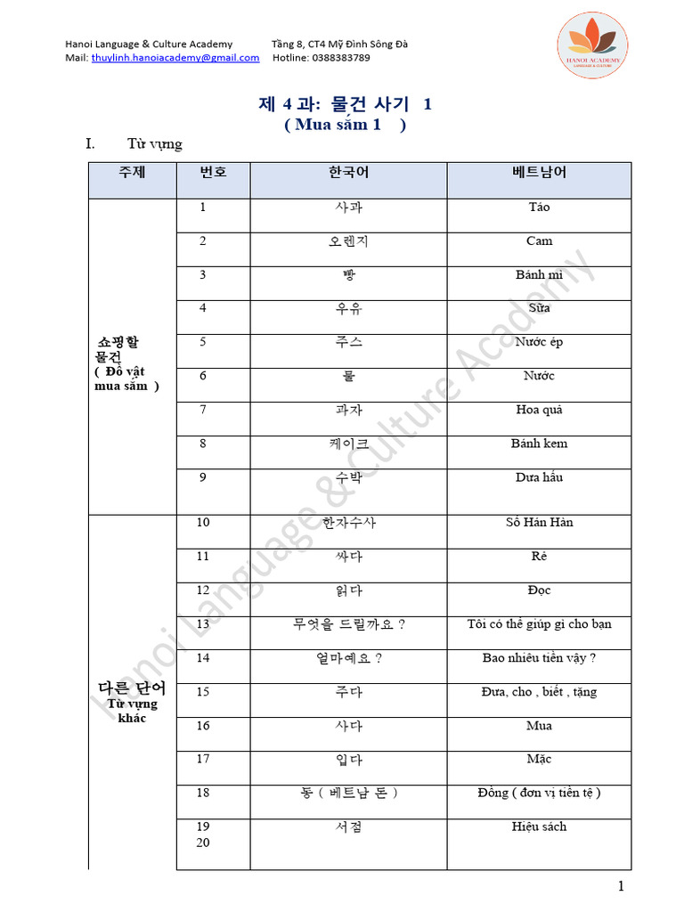 Tài liệu bổ trợ Sejong Bài 4 | PDF