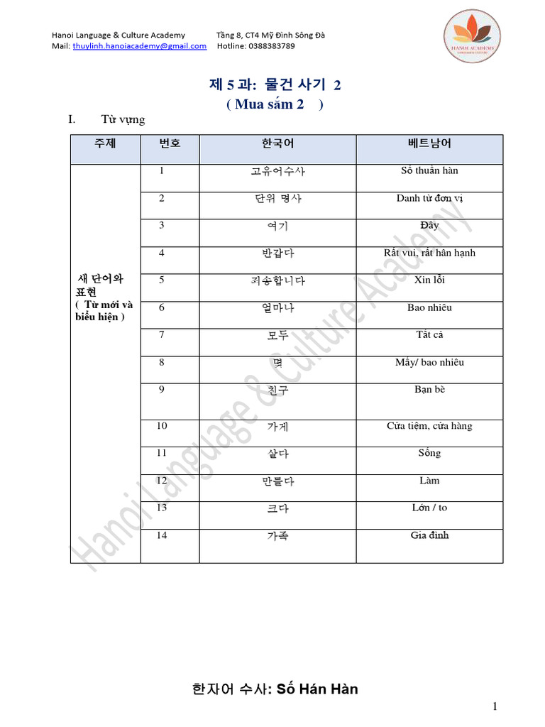 Tài Liệu Bổ Trợ Sejong Bài 5 | PDF