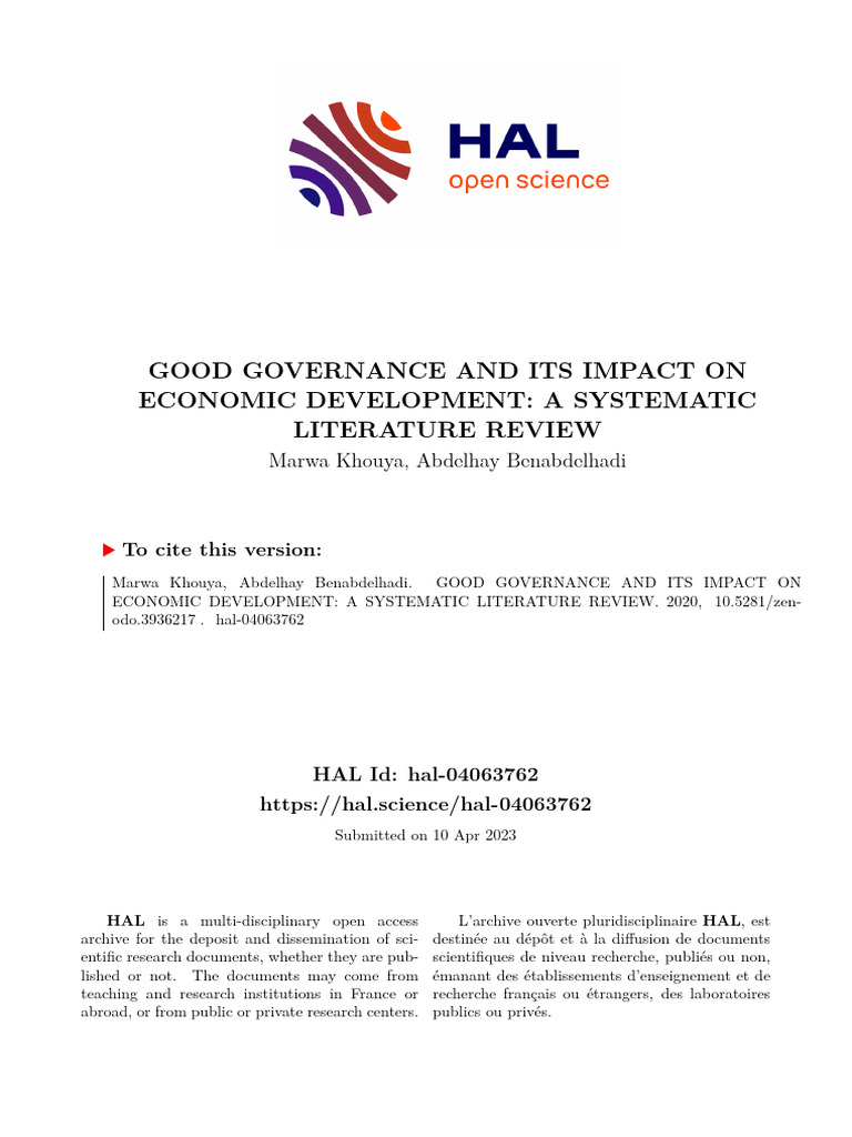 Good Governance and Its Impact On Economic Development: A Systematic ...