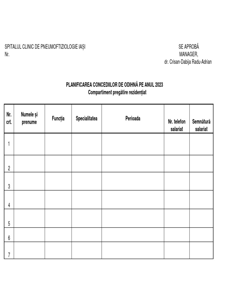 Model - Planificare Concedii de Odihna | PDF