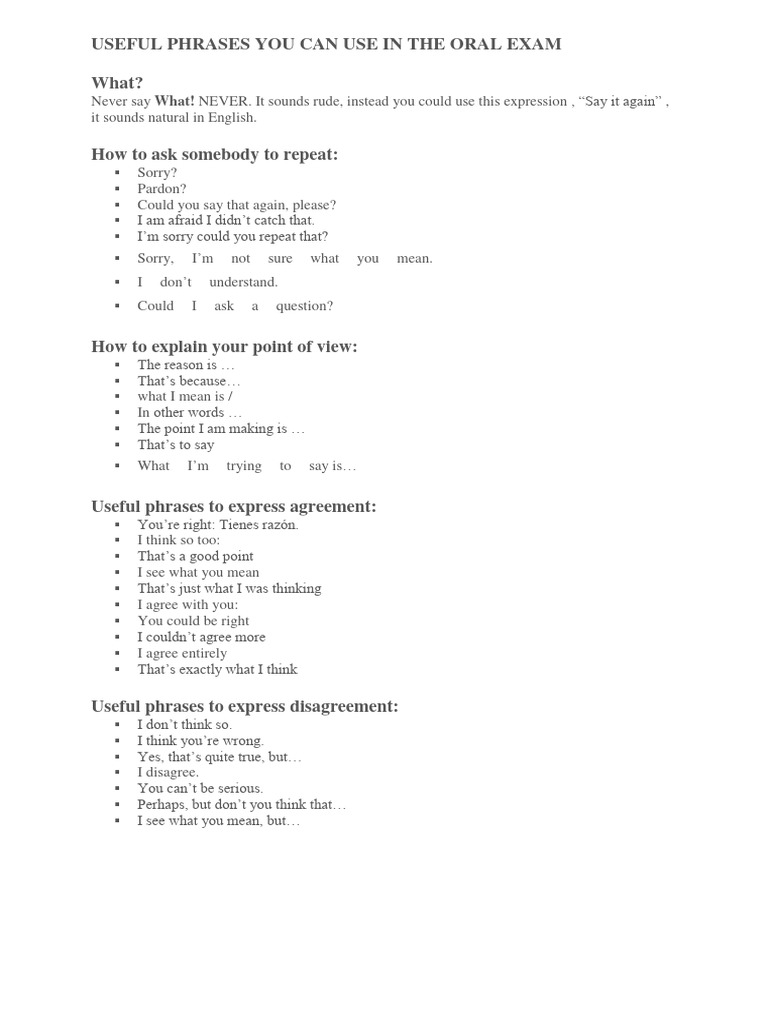 Useful Phrases in The Oral Exam | PDF