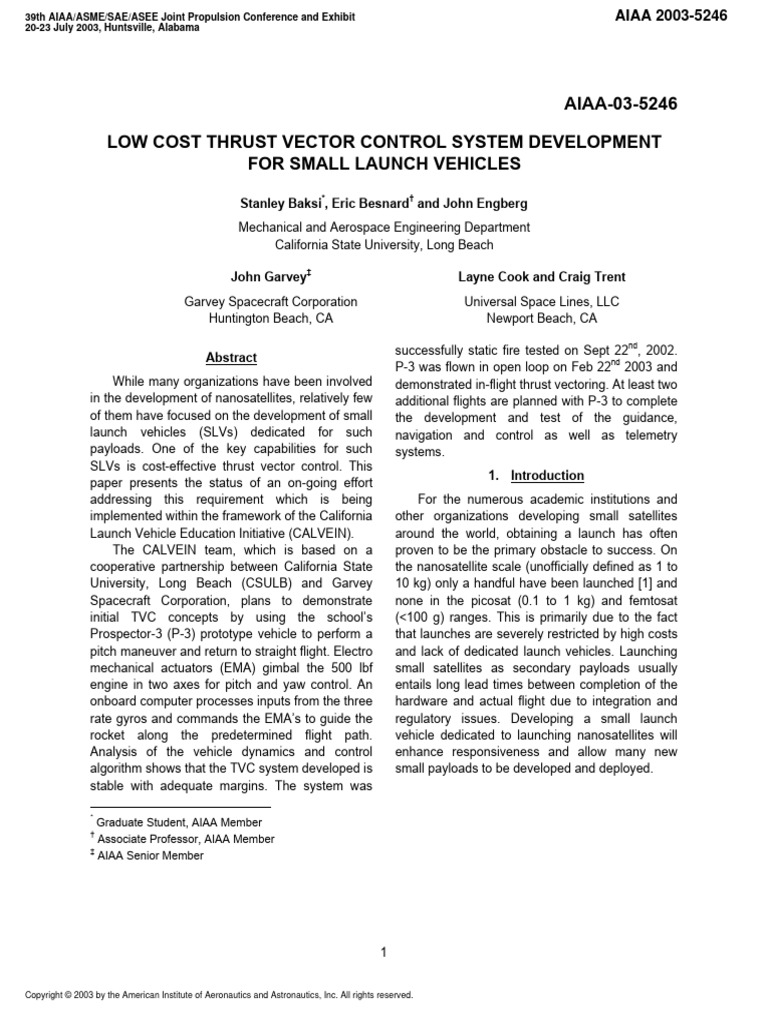Low Cost Thrust Vector Control System Development | PDF