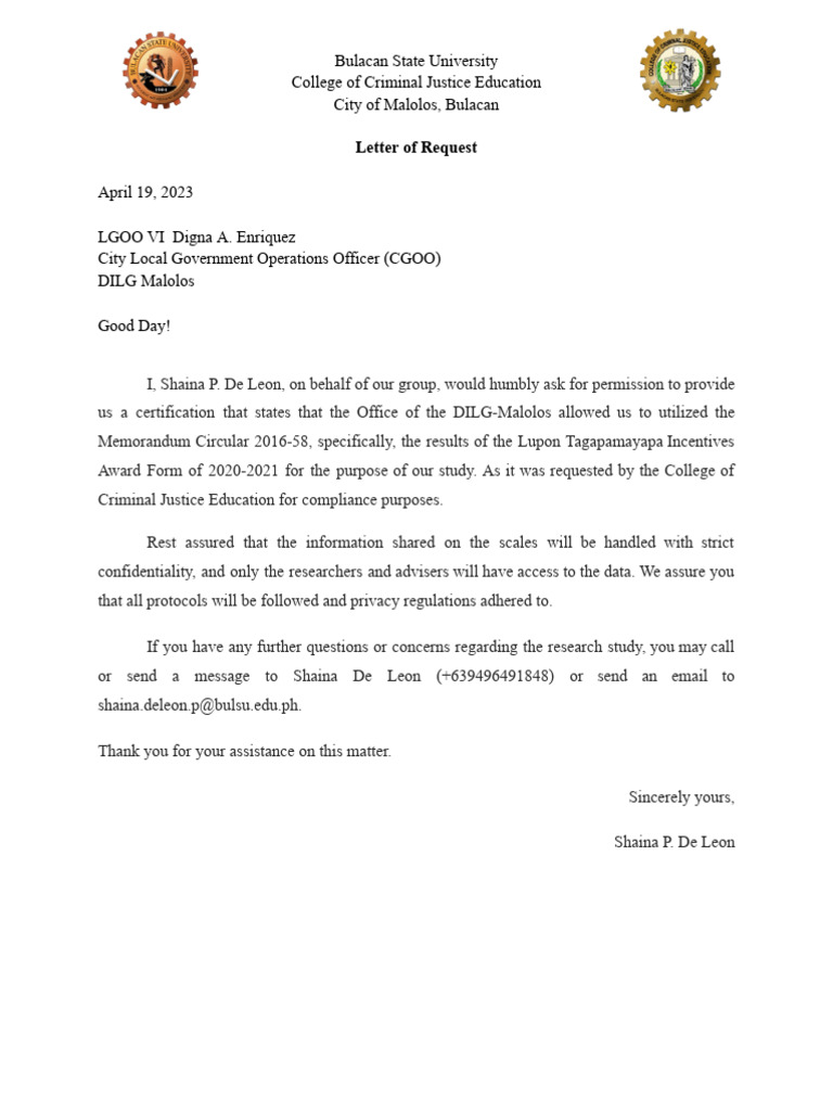 BulSU Legal Management Letter of Request 1 | PDF