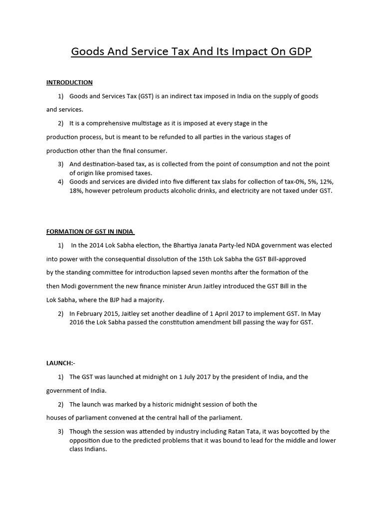 Goods And Service Tax And Its Impact On GDP | PDF