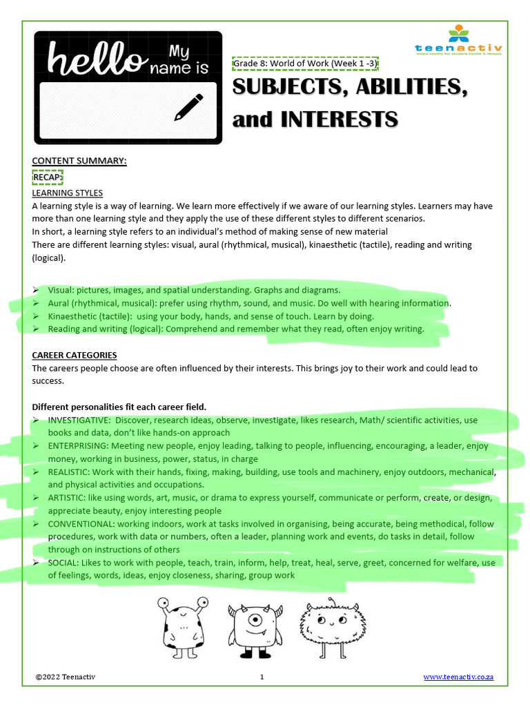 Subjects, Abilities, Interests | PDF