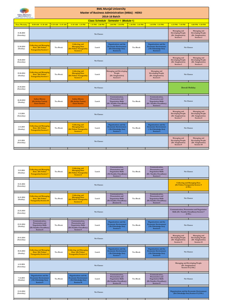 EMBA Semester-1 (Module-1) Time Table V1 | PDF
