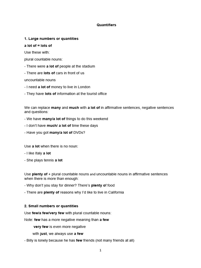 Quantifiers | PDF | Noun | Plural