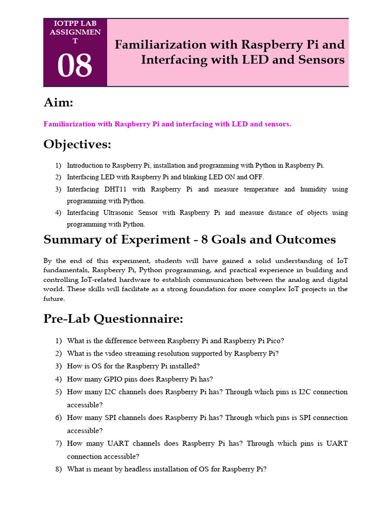 Lab - Assignment 8 (IOTPP CSE4110) 1 | PDF | Raspberry Pi | Computer Science