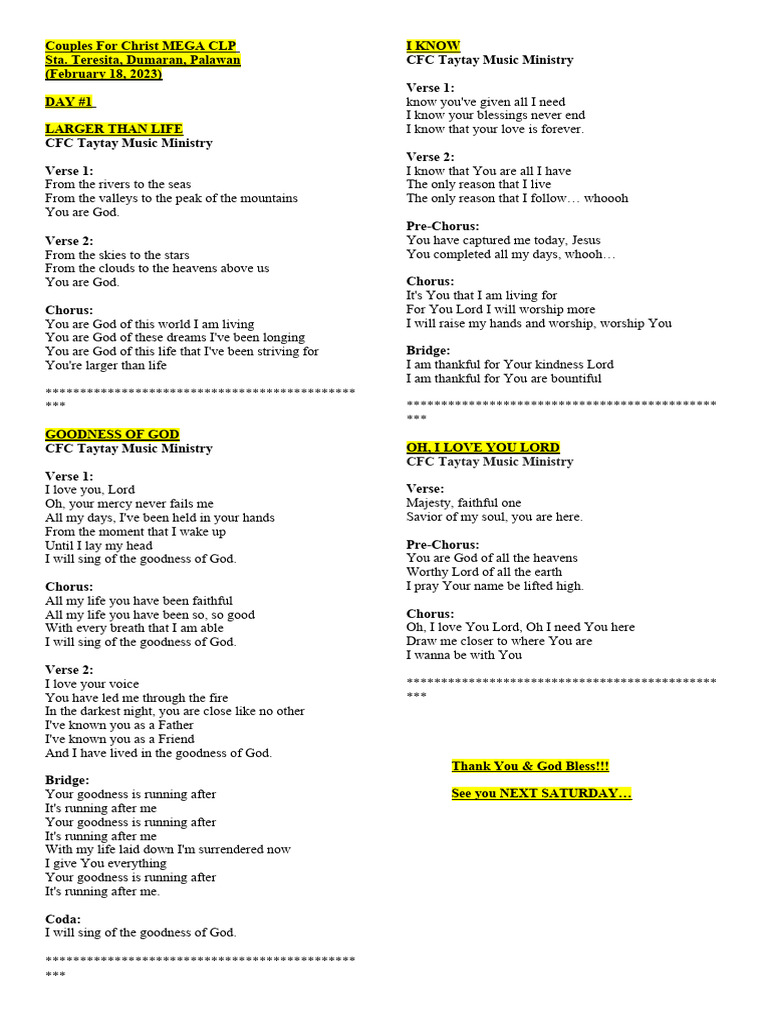 Couples For Christ Mega Clp Autorecovered Pdf Song Structure