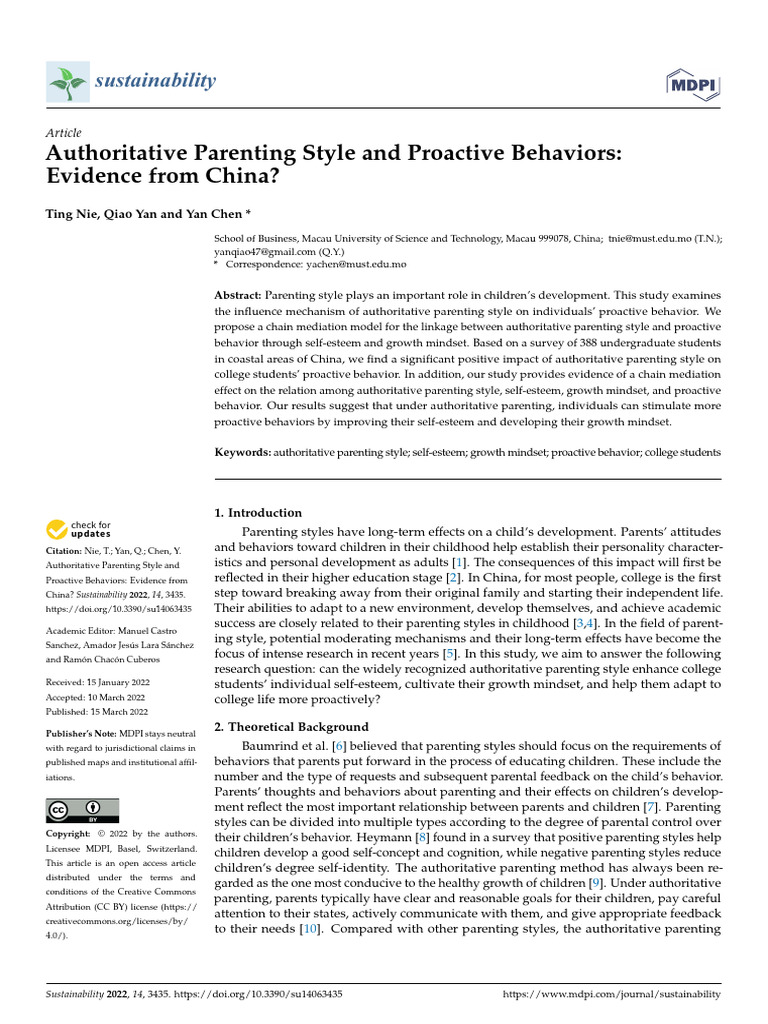 Authoritative Parenting Style and Proactive Behaviors: Evidence From ...