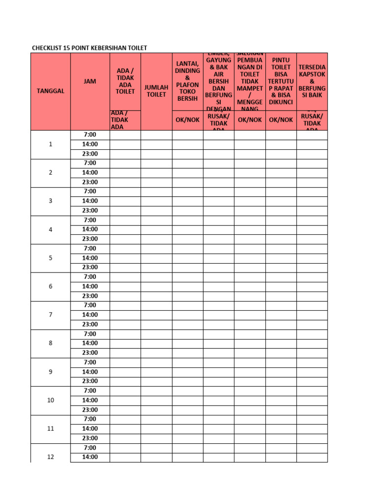 Checklist 15 Toilet Bersih | PDF