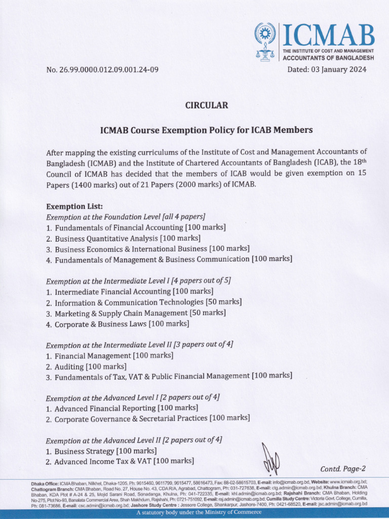 Circular - Exemption For ICAB | PDF