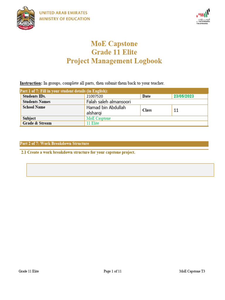 MoE Capstone - Project Management Logbook | PDF