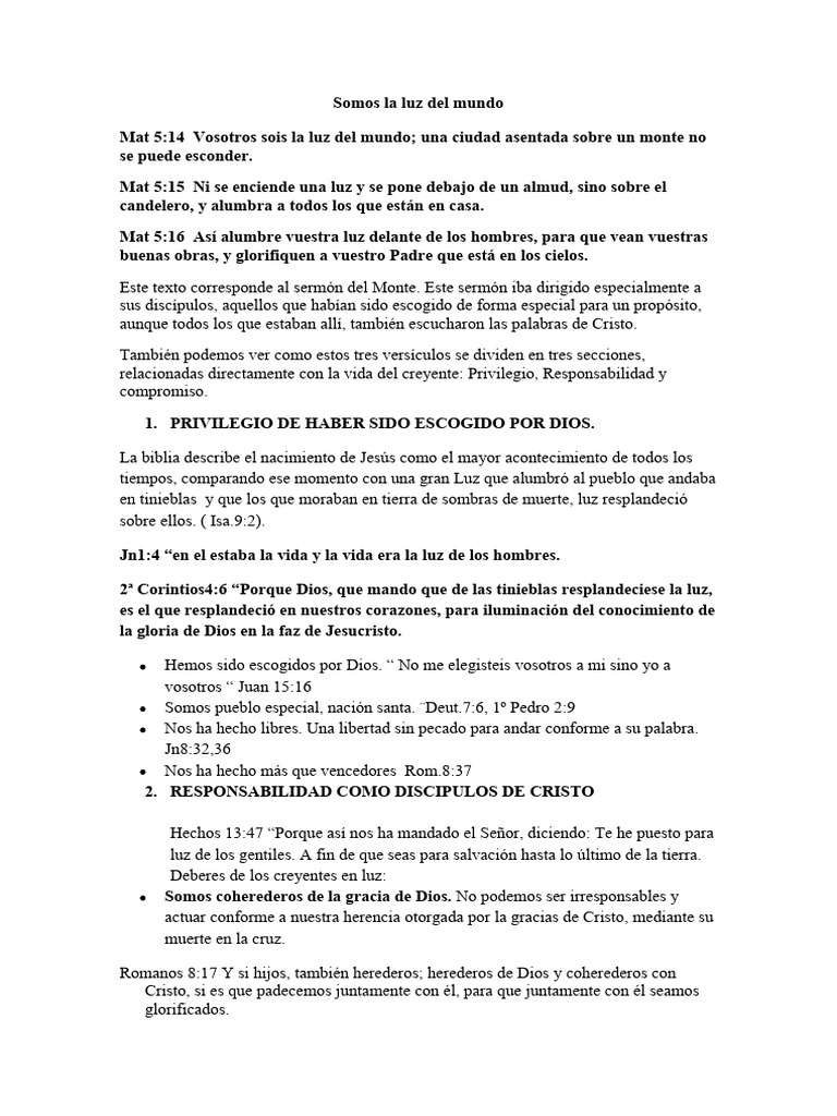 Somos la Luz del Mundo: Enseñanzas Bíblicas | PDF
