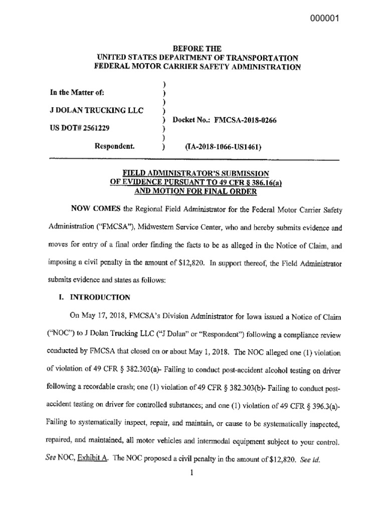 FMCSA Penalty Notice for J Dolan Trucking | PDF | Law