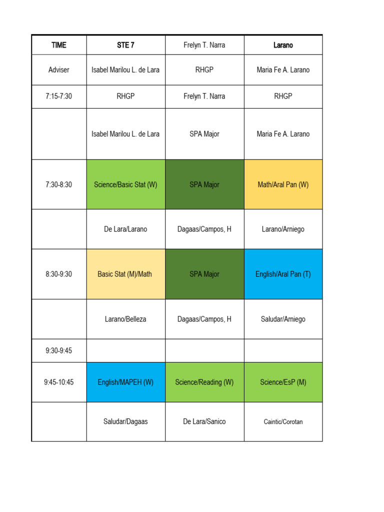 Student Class Schedule | PDF | Language Arts & Discipline