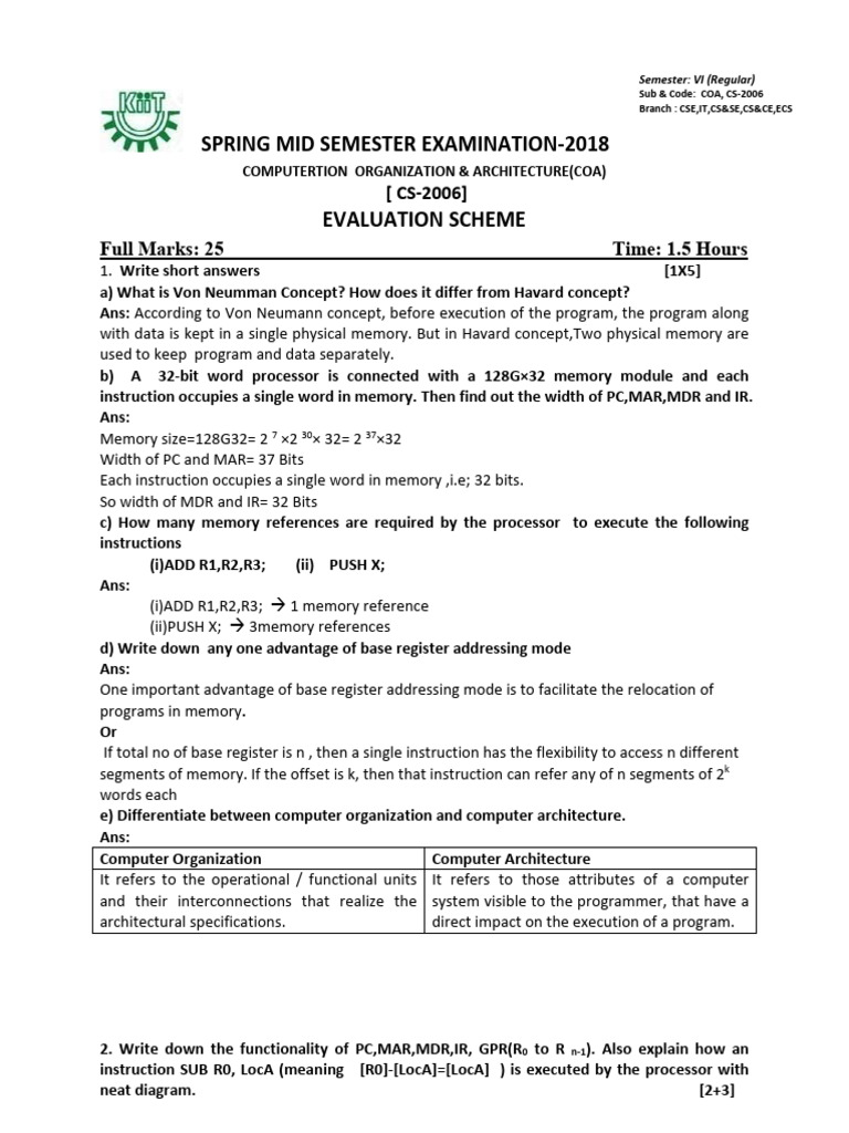 Coa 2018 S Pdf Central Processing Unit Inputoutput 9009