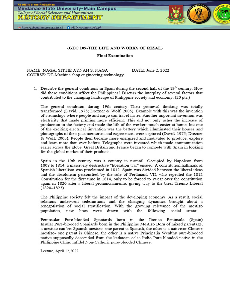 GEC 109 - Final Exam | PDF | History