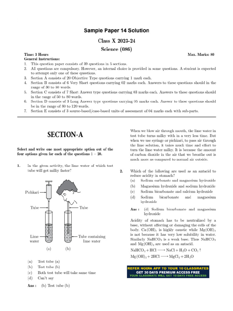 Science Noida 30 Sample Papers (Solved) | PDF