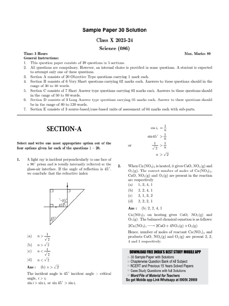 Science Noida 30 Sample Papers (Solved) | PDF