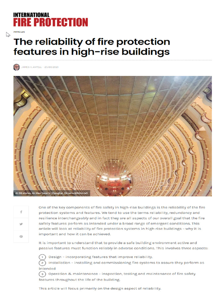Reliability of Fire Protection in High Rise Buildings by James Antell | PDF